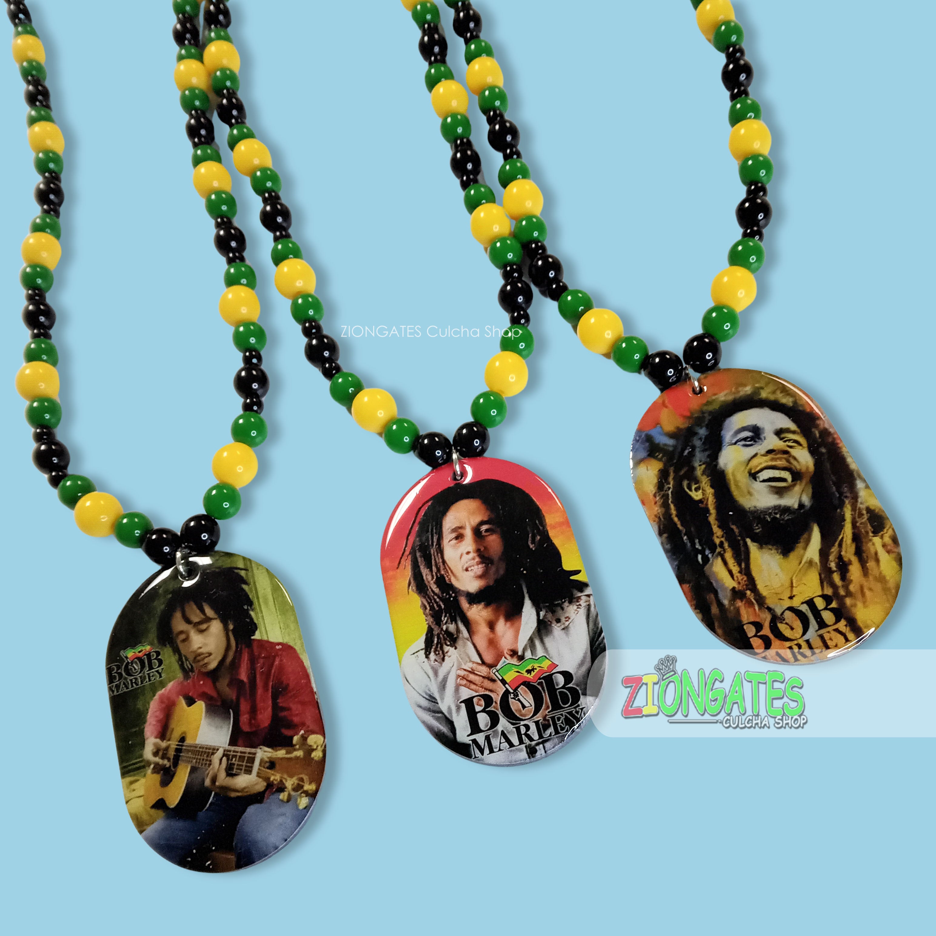 Large Bob Marley Beaded Necklaces with 3 inch pendant - JAMAICA ...