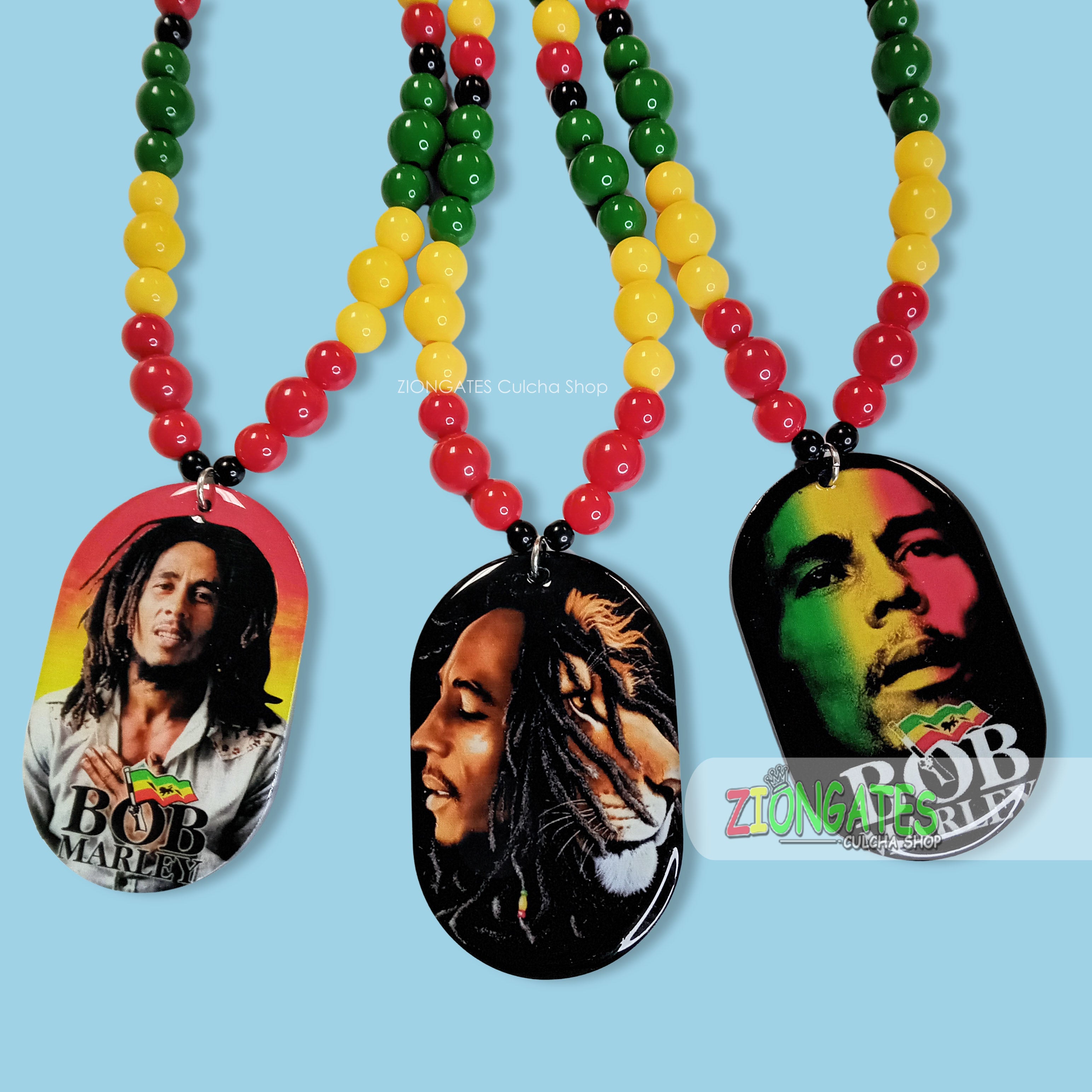 Large Bob Marley Beaded Necklaces with 3 inch pendant - Rasta ...